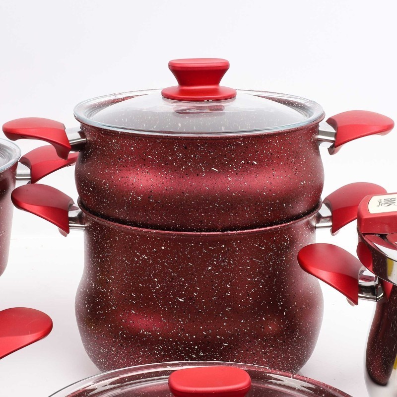 Batterie de cuisine 25 pièces granite Rouge - HMS